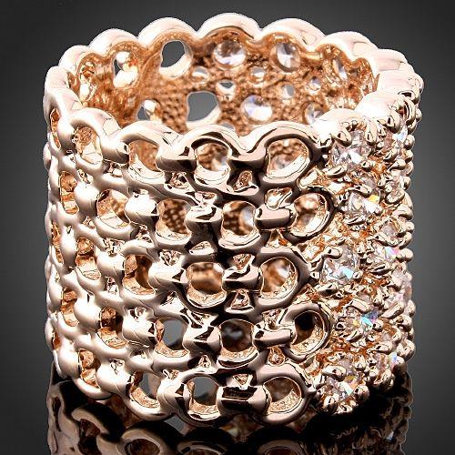 18k Rose Gold Plated Hollow Crystal Ring on Luulla